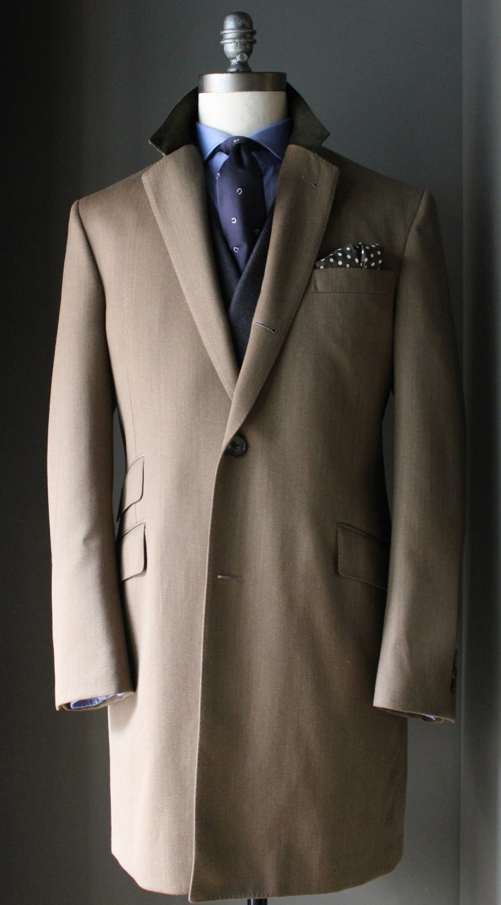 Tan Covert Chesterfield Overcoat w/ Green Velvet Collar – MillersOath
